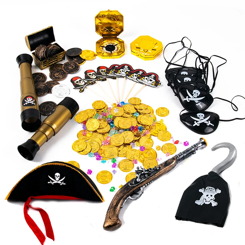 Pirate-Captain-Cosplay-Costume-Props-Hat-Hook-Skull-Eyepatch-Treasure ...