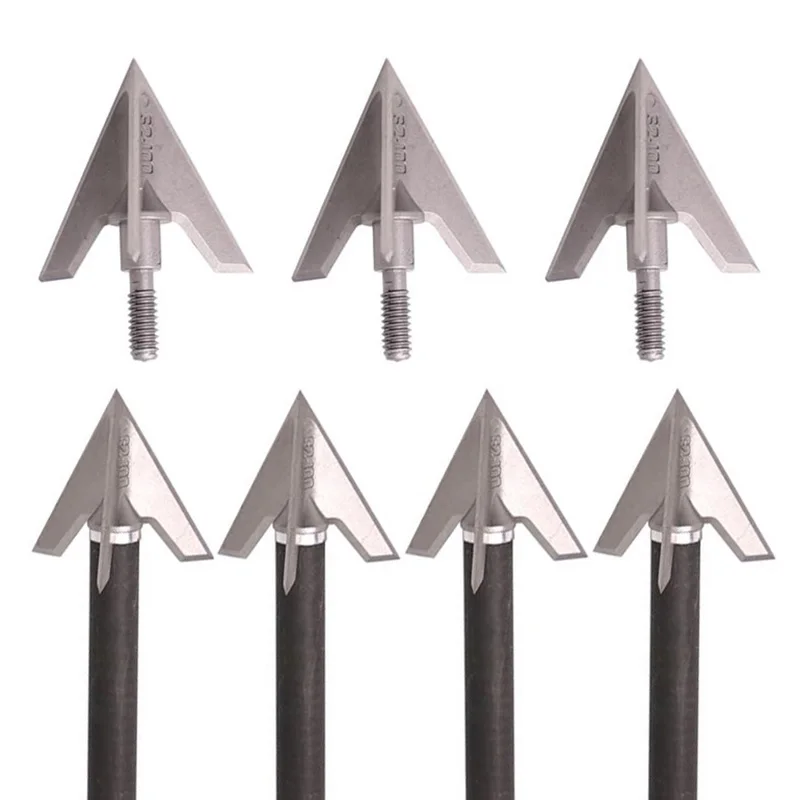 3-24pc-100-Grain-Stainless-Alloy-Arrowhead-Archery-3-Fixed-Broadhead ...