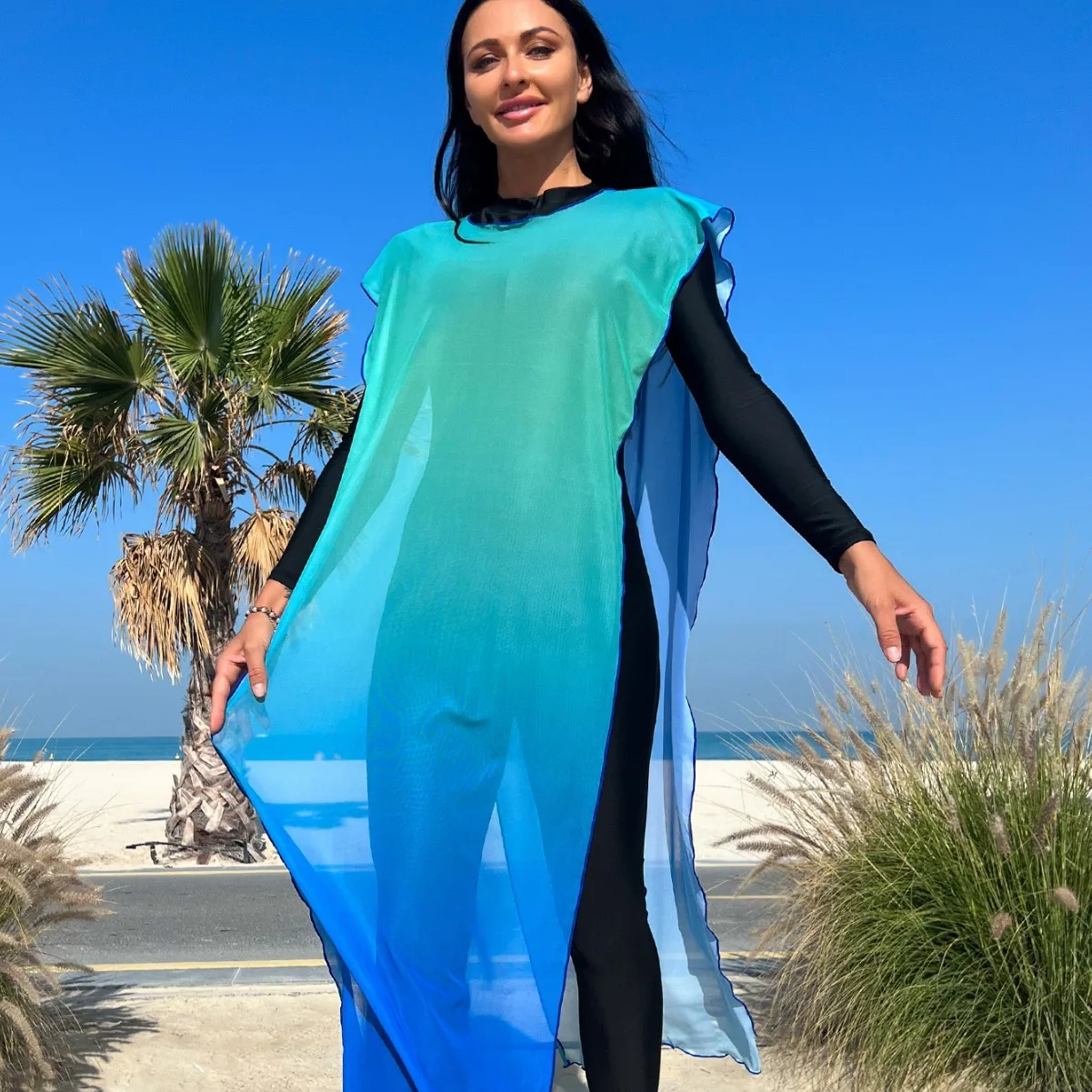 Burkini Muslim Women's Swimwear, Black Swimsuit, Gradient Blue, Smock ...