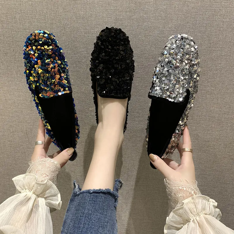 New Spring Autumn Women's Shoes Female Bling Flash Sequins Flat Shoes ...