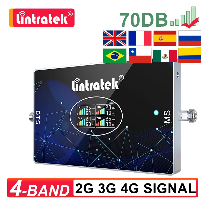 Lintratek Four Band Cellular Signal Amplifier 700 B28 B5 B7 850 1700 ...