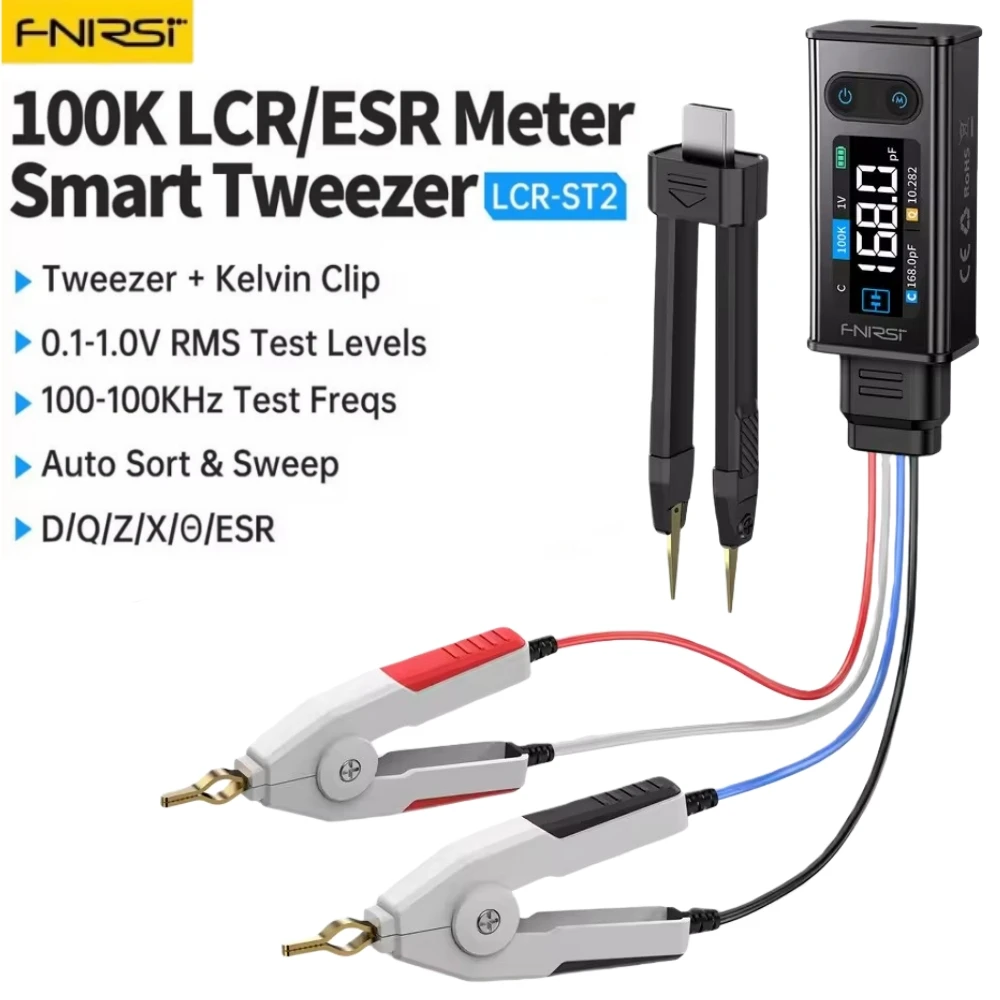 FNIRSI LCR-ST2 2-in-1 Digital Tweezer Bridge LCR ESR Meter SMD Test ...