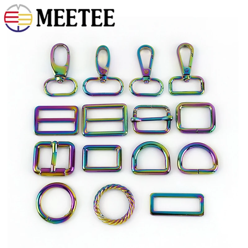 5pcs 20/25/32/38mm Metal Bag Buckle Rainbow Colored Clasp Tri-glide ...