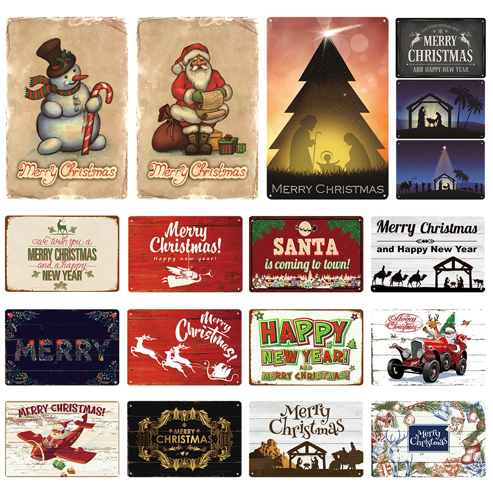 Santa-Claus-Metal-Tin-Sign-Plaque-Christmas-Posters-Cartoon-Elk-Iron ...
