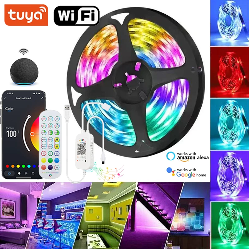 Tuya Led Strip Lights Rgb 5050 Wifi Bluetooth Led Tape Light 5V Smart ...