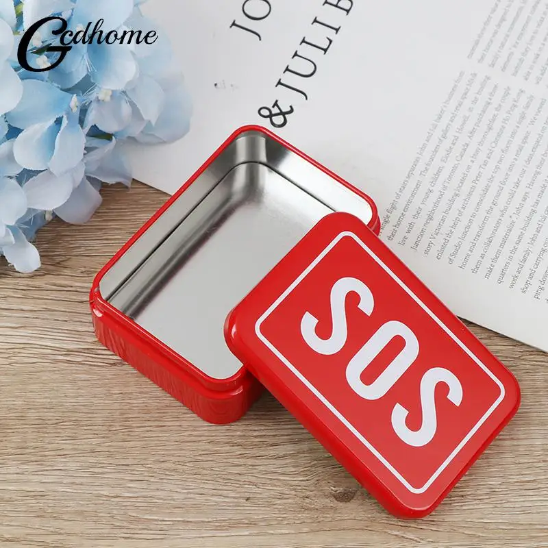 Sos Tin Medicine Pill Storage Box Case Lid Container For Survival Gear ...
