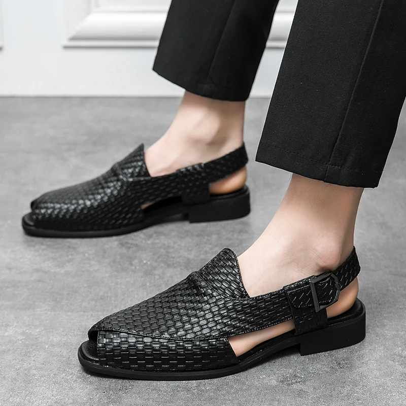 Italian-Style-Fashion-Solid-Color-Leather-Sandals-for-Men-Business ...