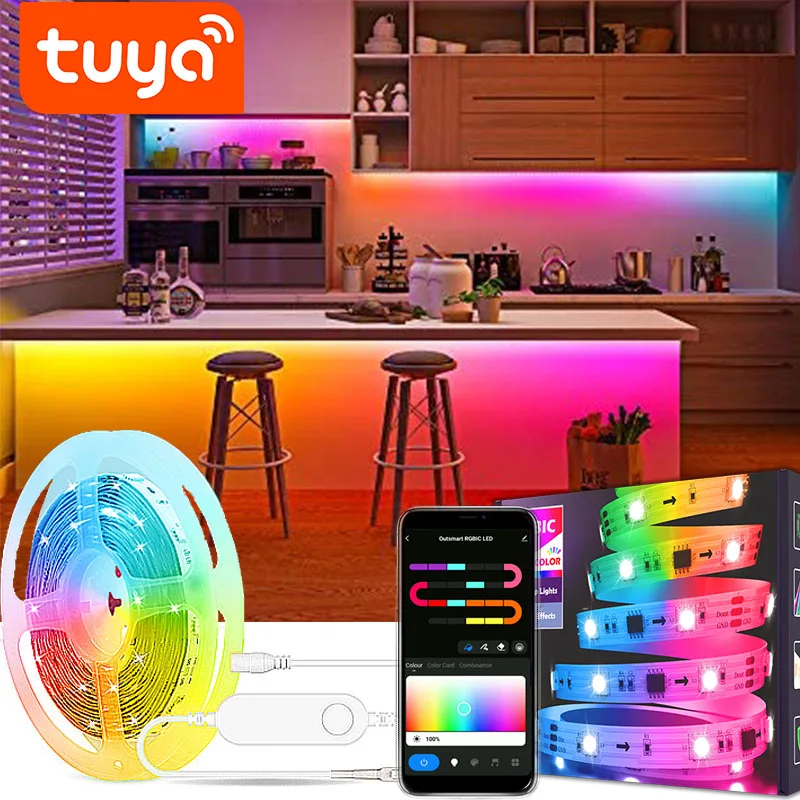 Tuya WS2811 RGBIC Led Lights Smart Life 60Leds/M 12V Wifi 5050 RGB Led Strip Lights Addressable ...