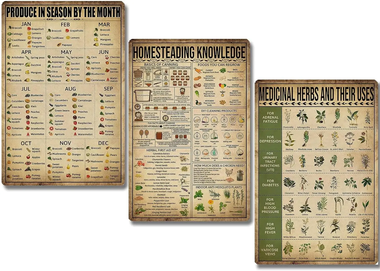 Vegetables-Herb-Knowledge-Metal-Tin-Sign-Homesteading-Knowledge-Poster ...