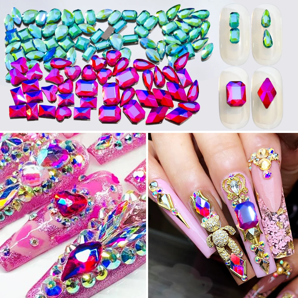 50Pcs-bag-Mix-Shape-Crystal-Stones-Nail-Art-Charms-3D-Heart-AB ...