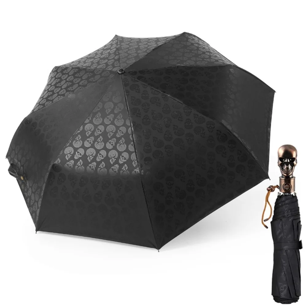 Black Devil Skull Automaticlly Umbrella Rain Women 3 Fold Anti UV Sun ...