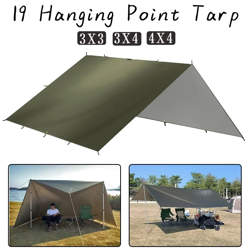 4x4m 4x3m 3x3m 19 Hang Points Tent Tarp Survival Sun Shelter Shade ...