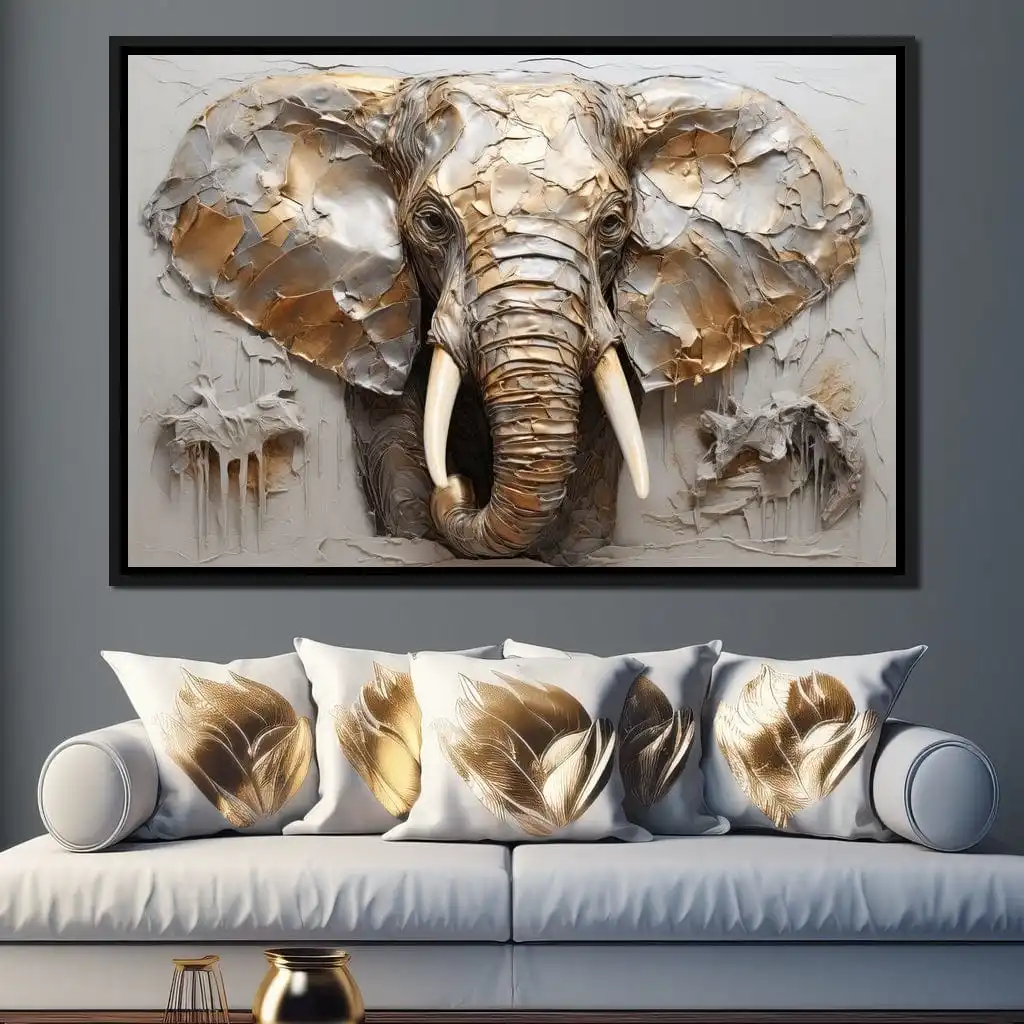 Pintura-en-lienzo-de-Elefante-Dorado-y-plateado-grande-p-ster-de-Animal ...