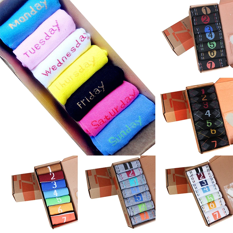 7 Pairs/ Set Fashion Men Women Happy Days Of The Week Socks Colorful ...