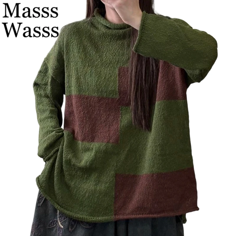 Masss Wasss 2025 Autumn Females Classic Vintage Patchwork Knitted ...