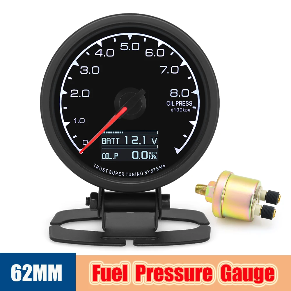 12V Automotive Oil Pressure Gauge + Oil Pressure Sensor 1/8 NPT 62mm ...