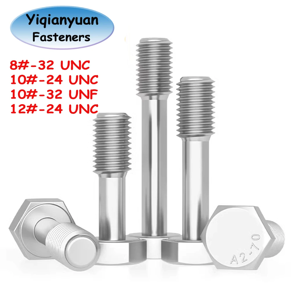 Yiqianyuan 8# 10# 12# UNC UNF Thread DIN933 SUS304 Stainless Steel Hex ...