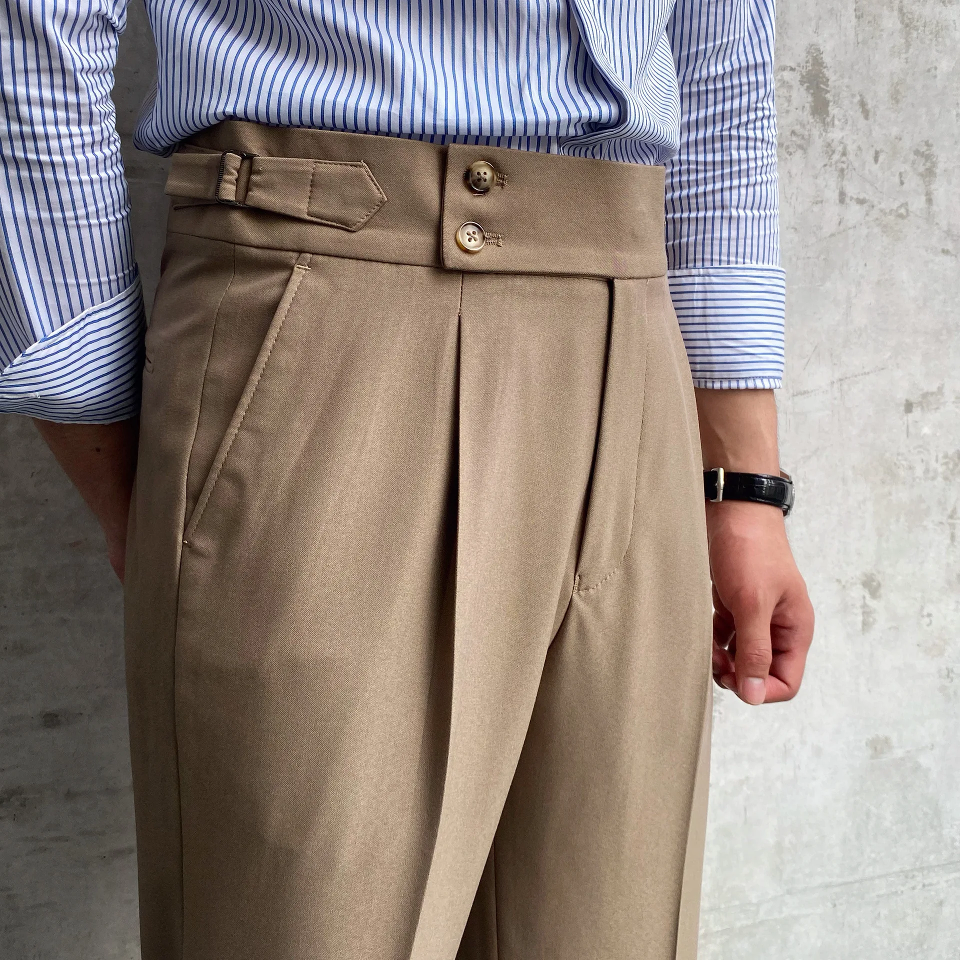 Men Naples Suit Pants British Fashion High Waisted Straight Casual ...