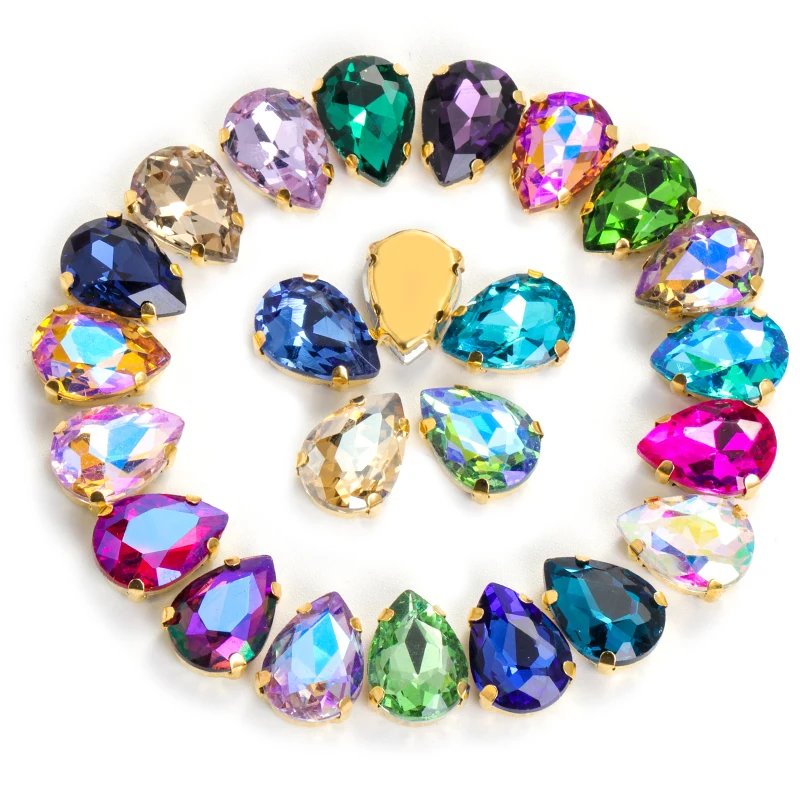 Drop-Rhinestones-With-Golden-Claw-For-Needlework-Beads-Sewing-Dress ...