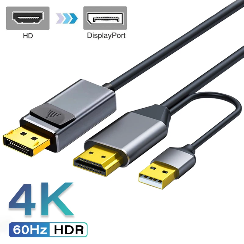 4K 60Hz HDMI-Compatible to Displayport Adapter DP Cables Audio Video ...
