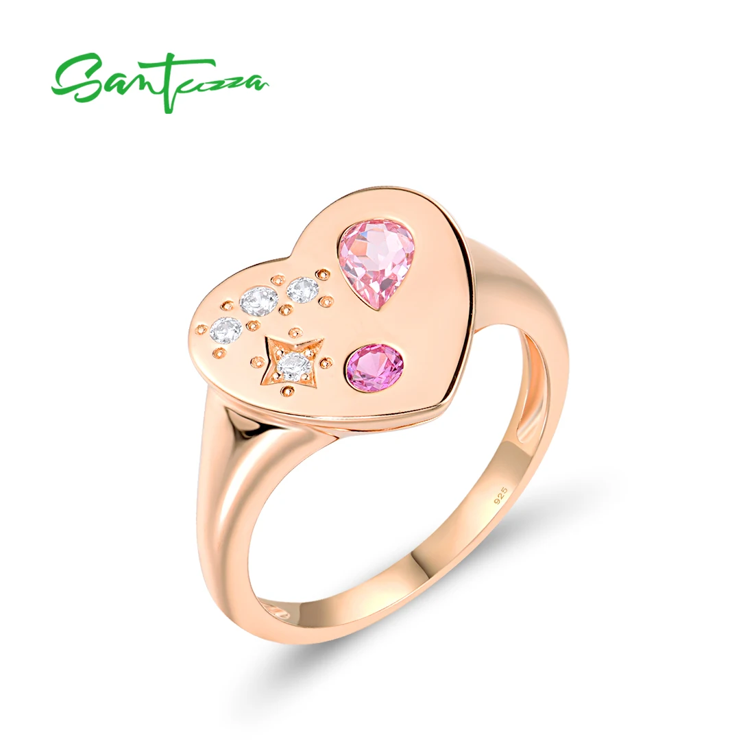 SANTUZZA-Real-925-Sterling-Silver-Rings-For-Women-Sparkling-Pink ...
