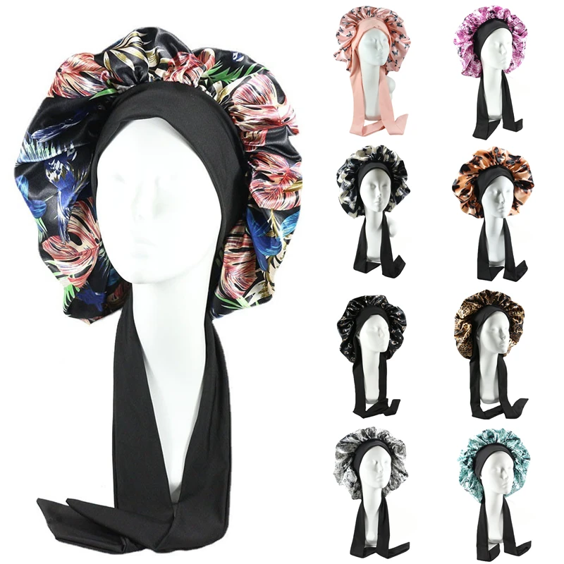 New-Fashion-Night-Sleep-Cap-Wide-Elastic-Hair-Care-Hat-Satin-Solid-Head ...