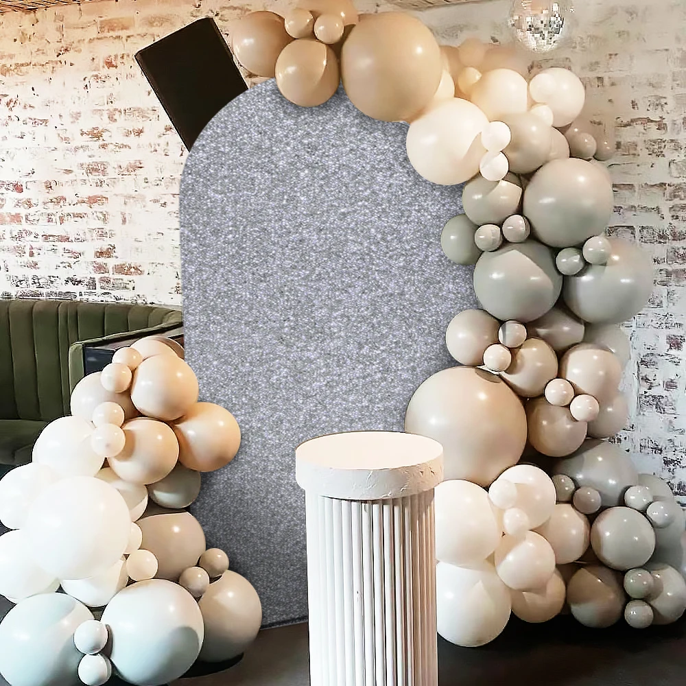 Mehofond Background Silvery Glitter Arch 2-Sided Fit Round Top Birthday ...
