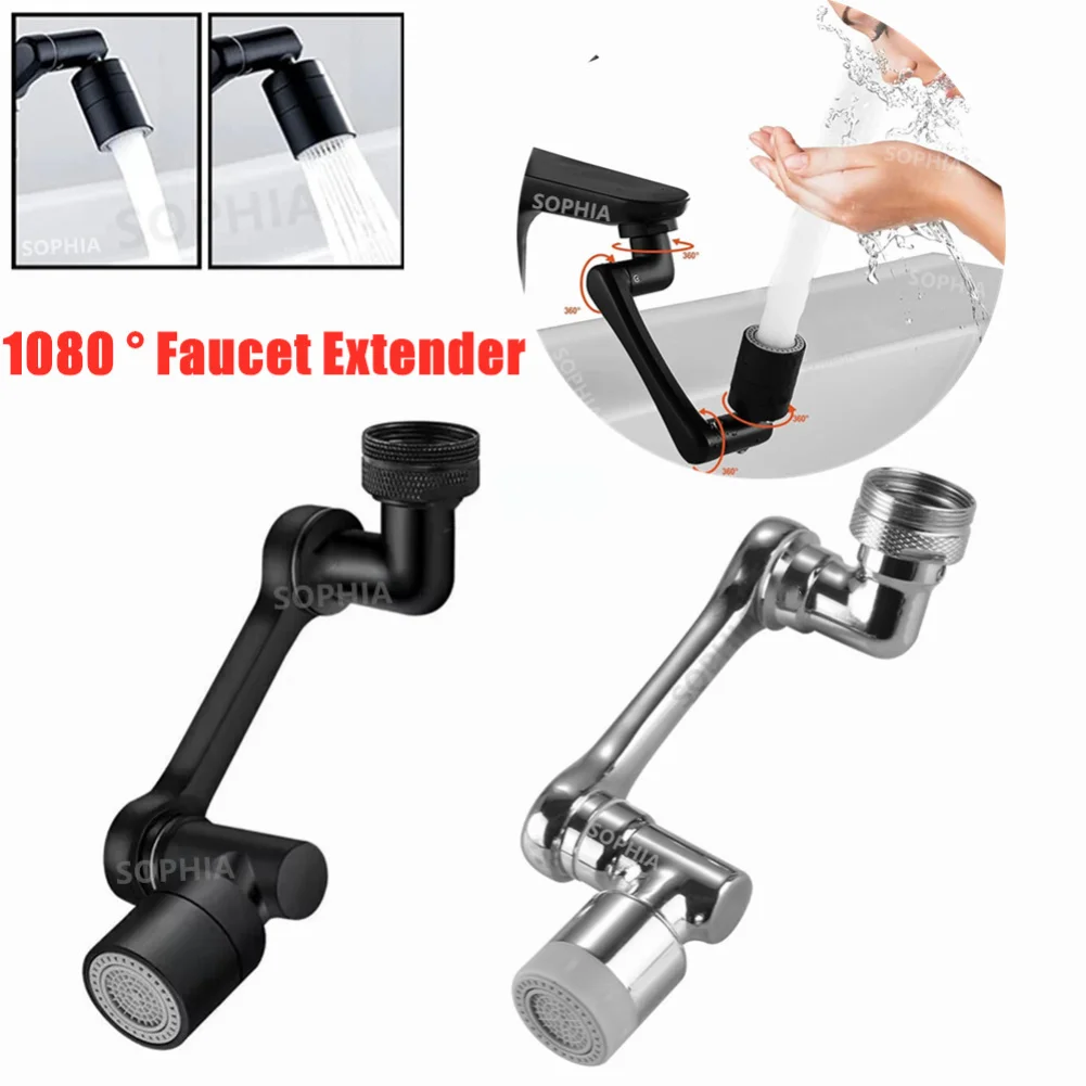 Black Universal 1080° Rotation Faucet Extender Plastic Dual Mode ...