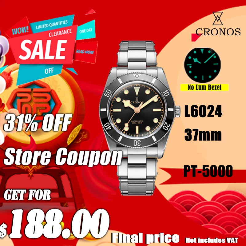 Cronos-Luxury-Men-s-Watches-37mm-Diver-BB54-Vintage-Automatic-Matt ...