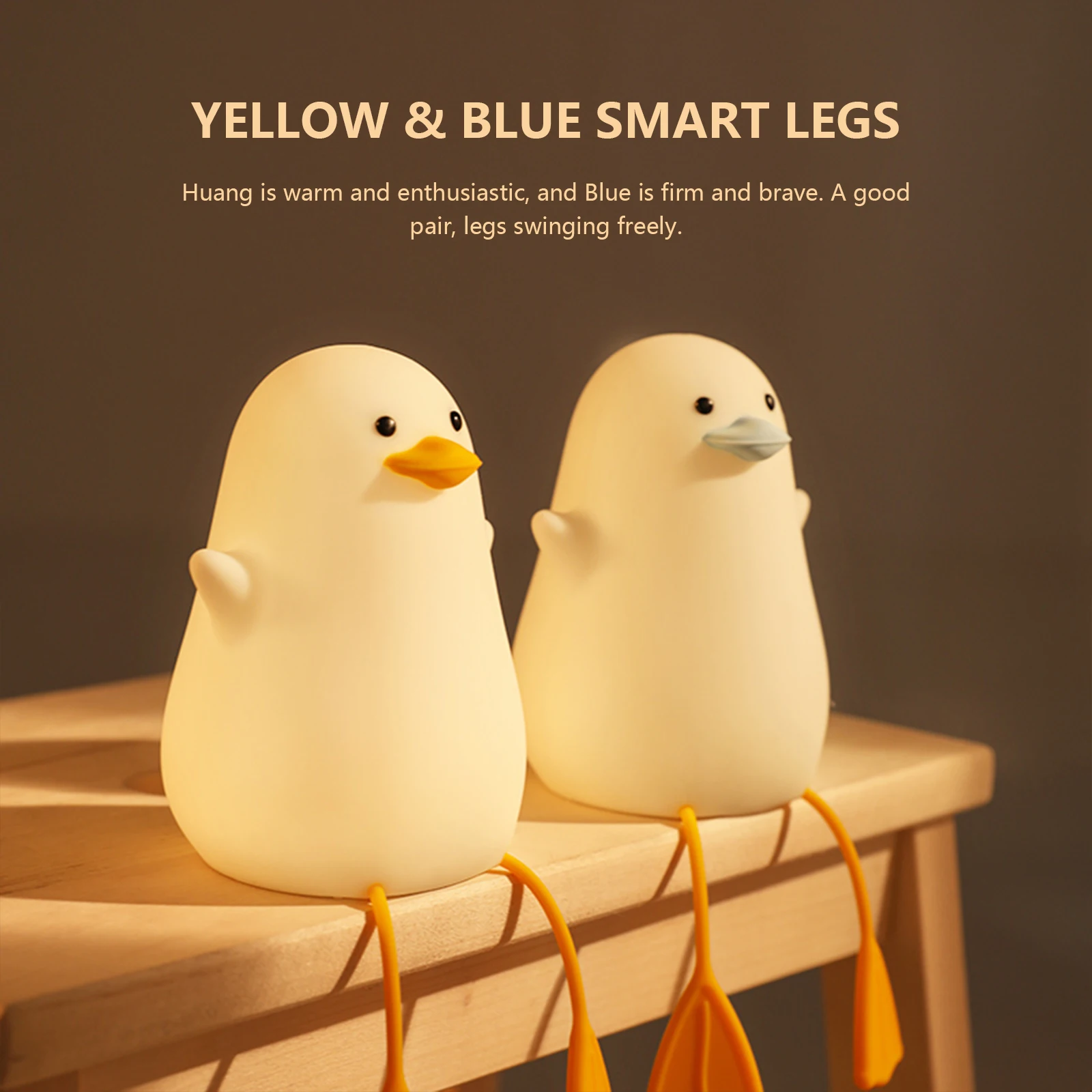 Cartoon Cute Duck LED Night Light USB Silicone Rechargeable Sensor ...