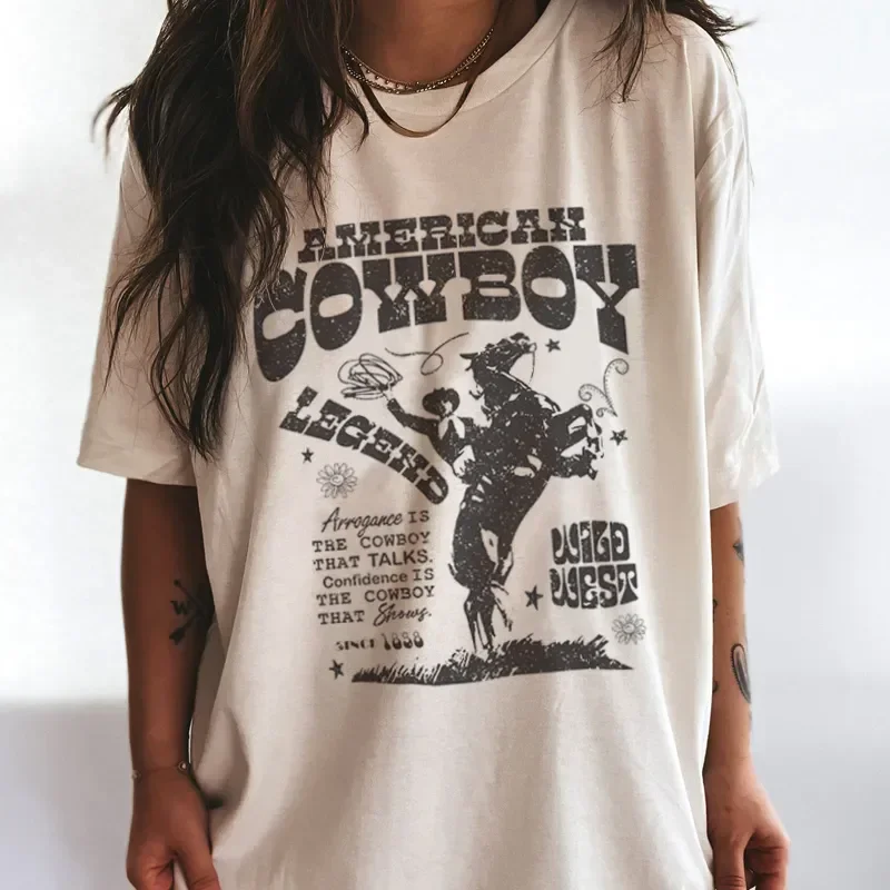 70s Retro Oversized T Shirt American Cowboy Women Graphic T-Shirts Western Cowgirl Vintage Tees ...