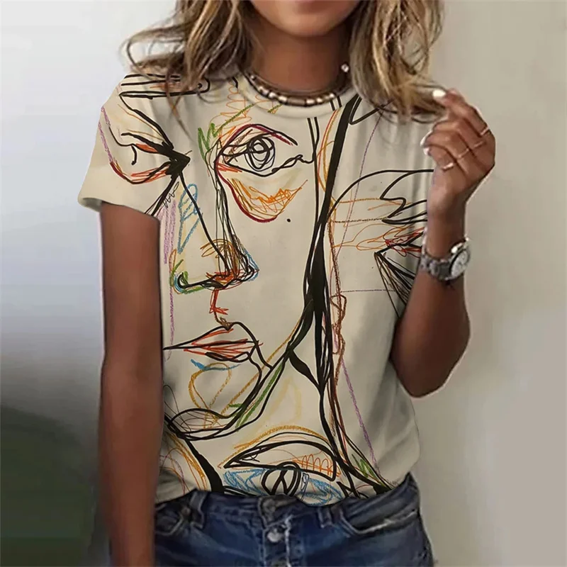 3D Cool Human Face Women Graphs T Shirts Summer Fashion Short Sleeve ...