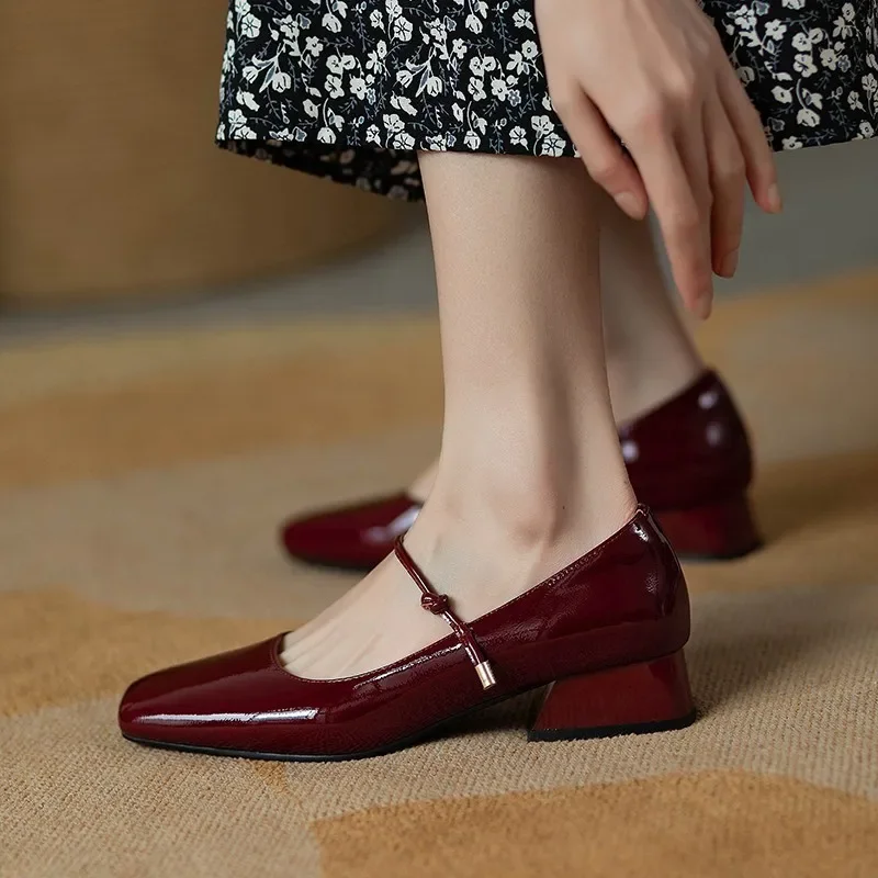 Mary-Jane-Shoes-Wine-Red-Square-Toe-Leather-Shoes-for-Women-s-Retro ...