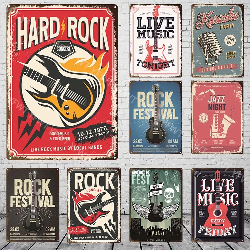 Vintage-Rock-Music-Metal-Poster-Tin-Signs-Retro-Guitar-Rock-Party-Metal ...