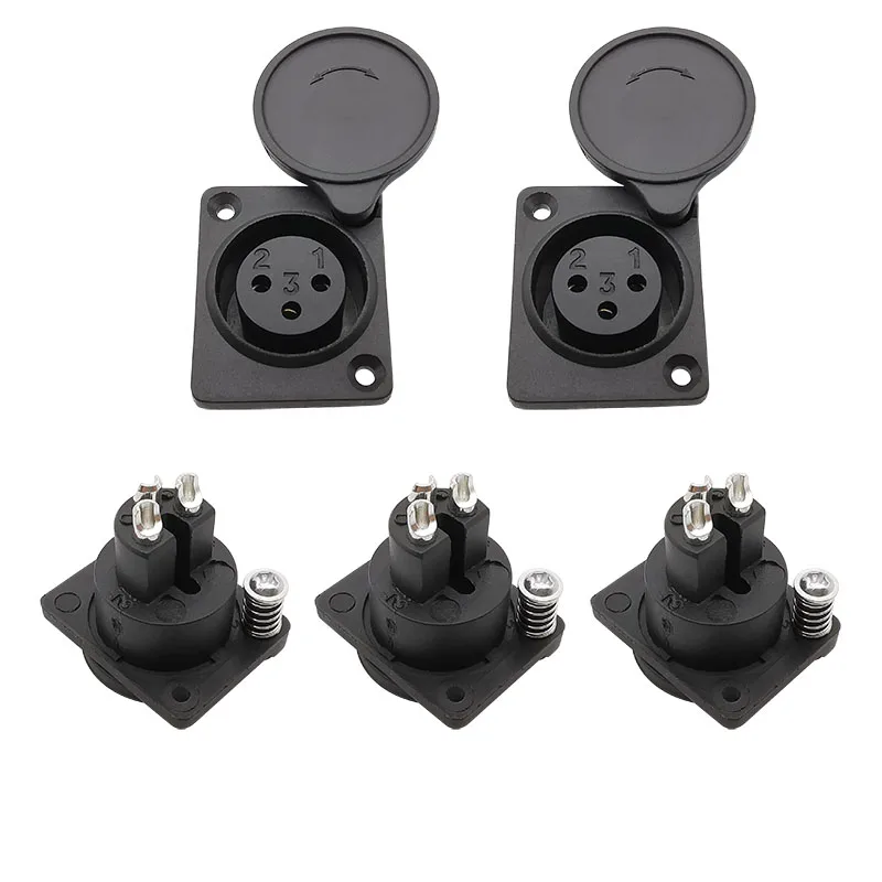 5Pcs/lot Black 3 Pin XLR Connector 3 Pole XLR Female Socket Panel Mount ...