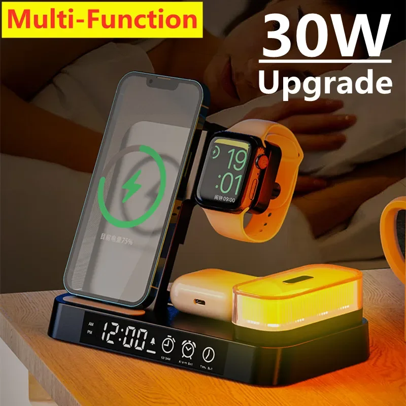 30W-3-In-1-Wireless-Charger-Stand-Pad-Alarm-Clock-Night-Light-Fast ...