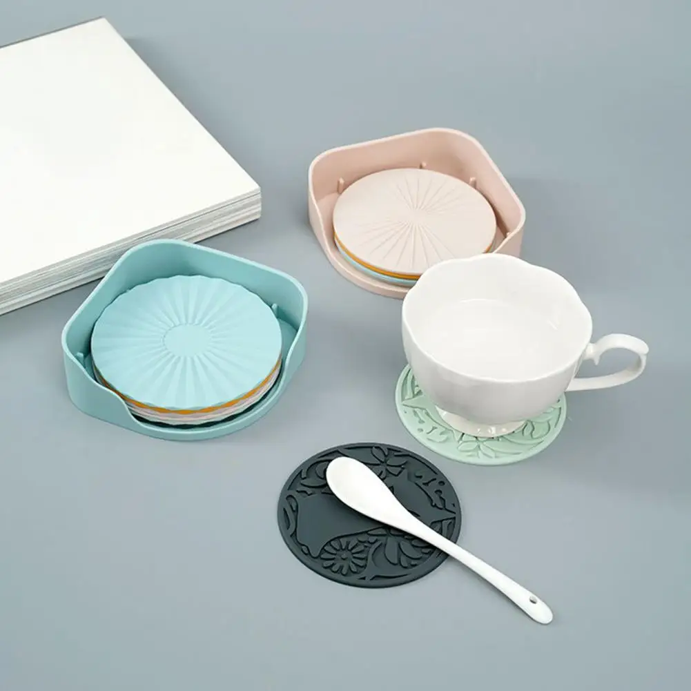 Odorless-Coaster-Holder-Nordic-Style-Silicone-Coaster-Storage-Box-Anti ...