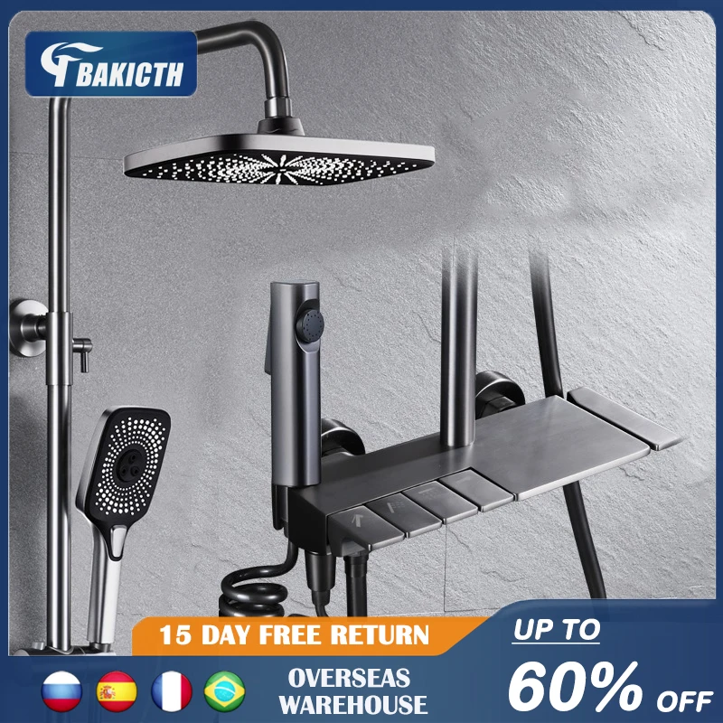 Grey Piano Bathroom Shower System Set Rainfall Gray Bathroom Shower ...