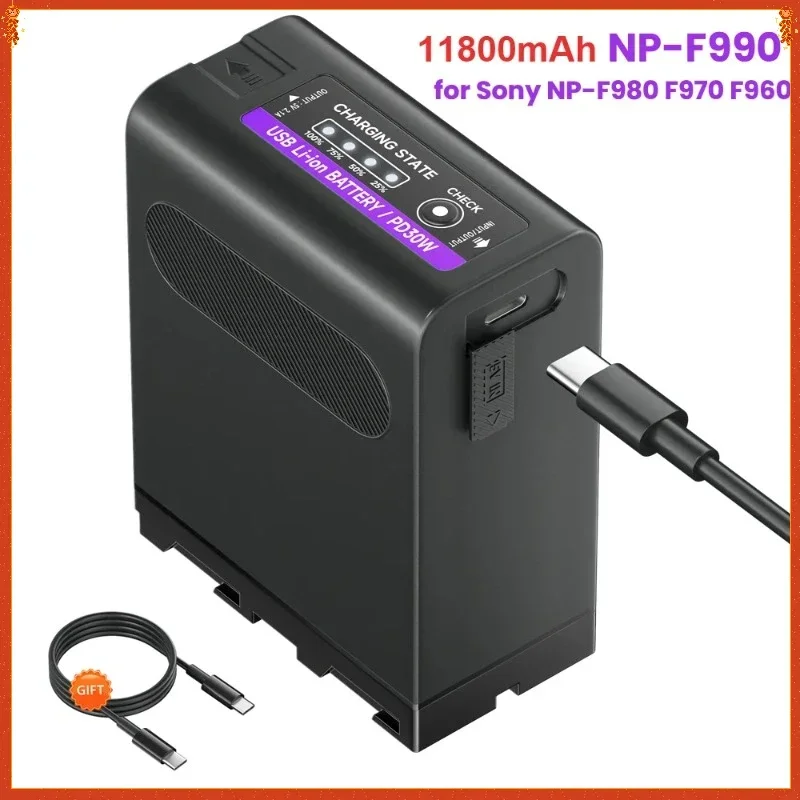 New upgrade 11800mAh NP-F990 NP-F970 F960 F970 Battery with LED Power ...