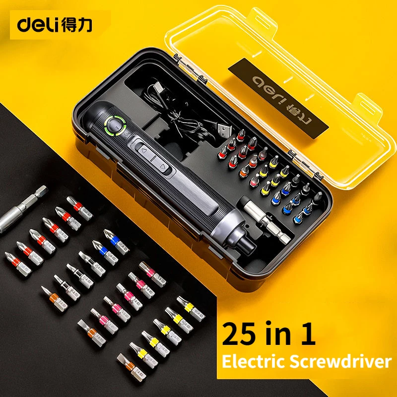 Deli-Electrical-Screwdriver-Set-25-in-1-Screw-Driver-Bits-3-6V-Lithium ...