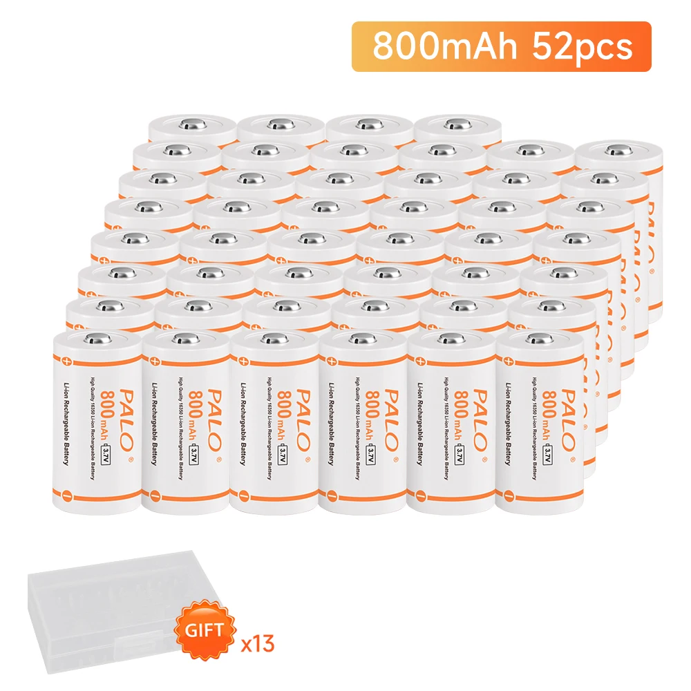 Palo 充電式バッテリーcr123a,52個,3.7v,CR123,800MAh,16340 16350リチウムイオン,フラッシュ用 ...