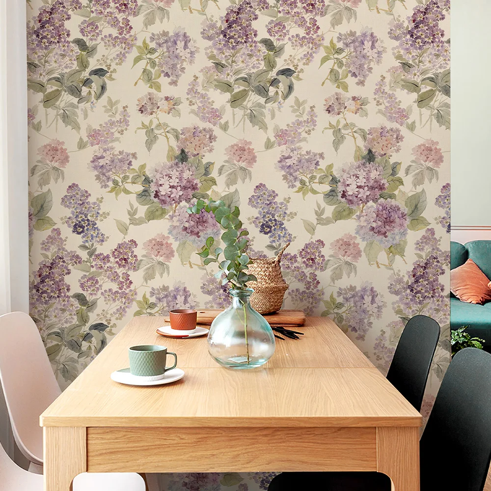 Light Purple Floral Wallpaper Self Adhesive Blooming Lilac Flower Wall ...