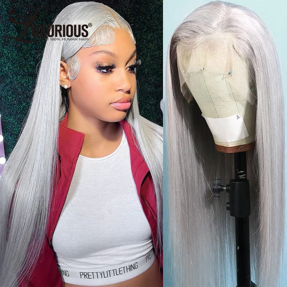 LUXURIOUS-13X4-Silver-Grey-Silky-Straight-Lace-Front-Wigs-with-Baby ...