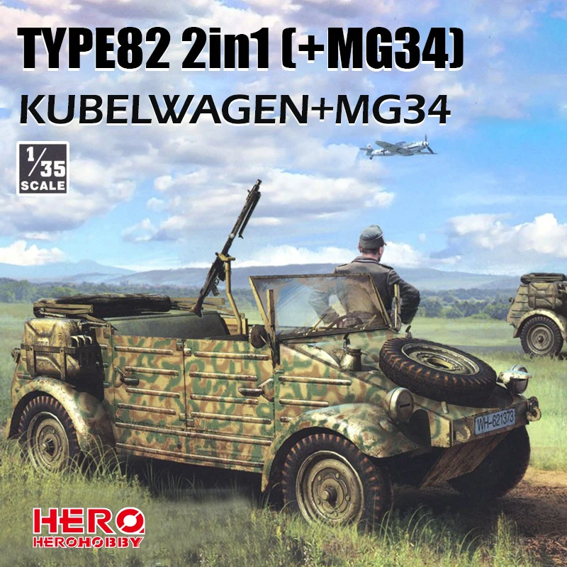 Hero-assembled-chariot-model-kit-F35005-TYPE-82-wheeled-jeep-2in1-MG34 ...