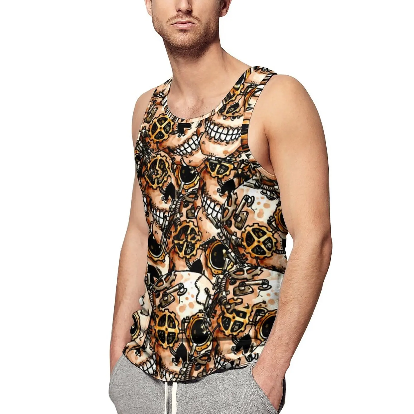 Funky-Steampunk-Tank-Top-Abstract-Skull-Print-Cool-Tops-Summer-Gym ...