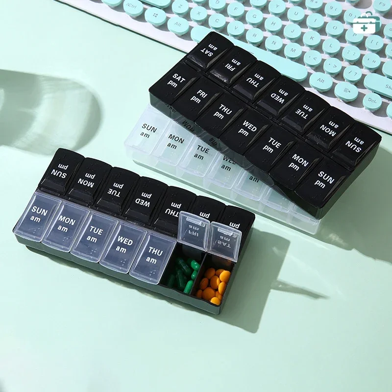 14-Grids-Pills-Storage-Boxes-7-Days-Pills-Container-with-Date-Portable ...