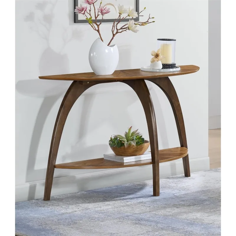 LAX Two-Tone 48-Inch Caramel Brown Half-Moon Wood Sofa Console Table ...