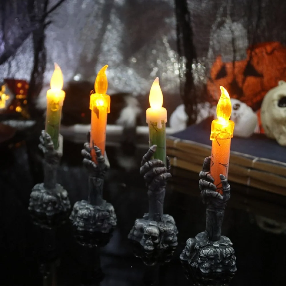 Halloween Led Candle Skeleton Ghost Hand Smoke-free Light Candlestick ...
