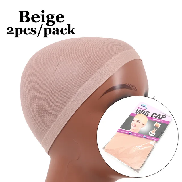 2Pcs/Pack Stocking Cap Hairnets for Long Hair Wigs Beige and Black Stocking Wig Cap Fashionable ...
