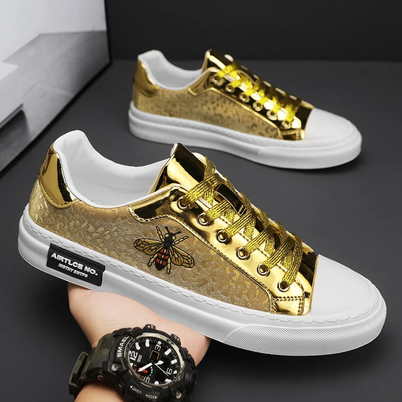 Hot-Sale-Gold-Bee-Sneakers-Men-Fashion-Luxury-Skateboard-Shoes-Men ...